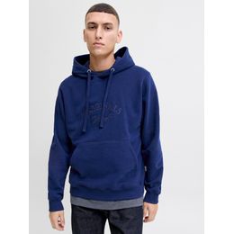 Jack & Jones Kapuzensweatshirt JACK & JONES "JORBLEECKER BRANDING SWEAT HOOD BF", Herren, Gr. S, ocean cavern detail:org, angeraute Sweatware, Obermaterial: 70% Baumwolle, 30% Polyester, unifarben, relaxed fit, Rippb&uuml;ndchen, Sweatshirts