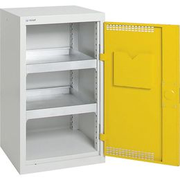Umweltschrank mit T&uuml;rlochung, HxBxT 900 x 500 x 500 mm, 2 Wannenb&ouml;den, lichtgrau / signalgelb kaiserkraft
