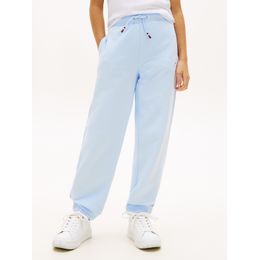 Jogginghose Tommy Hilfiger "MINI CORP SWEATPANTS", M&auml;dchen, Gr. 12 (152), N-Gr, sweet blau, Sweatware, Obermaterial: 80% Baumwolle, 20% Polyester, unifarben, regular fit lang, Hosen Jogginghose, Kinder bis 16 Jahre