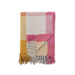 Bloomingville Decke HADLEY Rosa Gelb Natur Karo Muster mit Fransen 160x130 cm | Gr.: onesize