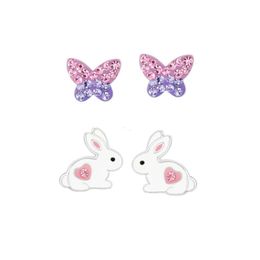 schmuck23 Ohrstecker Set Hase und Schmetterling 925 Silber | Gr.: onesize