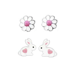 schmuck23 Ohrstecker Set Hase und Blume 925 Silber | Gr.: onesize