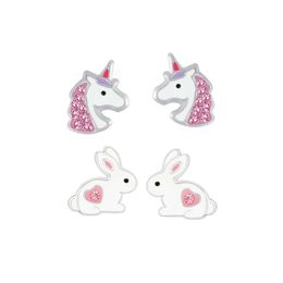 schmuck23 Ohrstecker Set Hase und Einhorn 925 Silber | Gr.: onesize