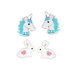 schmuck23 Ohrstecker Set Hase Einhorn 925 Silber | Gr.: onesize