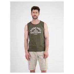 Muskelshirt Lerros "Herren Tanktop mit Brustprint", Damen, Gr. S, gr&uuml;n (aged olive), 100% Baumwolle, Rundhals, Shirts