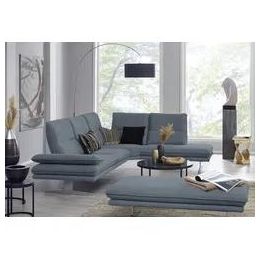 Ecksofa W.Schillig "broadway, Designsofa, mit tollem Sitzkomfort, L-Form", blau (blau z69), B:284cm H:94cm T:224cm, Longlife Xtra-Leder Z69: Das feinnarbige, gedeckte Softleder Z69 besticht durch seine au&szlig;ergew&ouml;hnliche Weichheit im trendigen &raquo;Vintage-Look&laquo;, Hautst&auml;rke 0, 9 - 1, 1 mm, Sofas, Ecksofa, Sitztiefenverstellung, Kopfteil- & Seitenteilverstellung, Breite 284cm