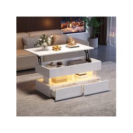 ABRIHOME Anhebbarer Couchtisch mit LED und verstecktem Stauraum in Wei&szlig;, 120*50*46 cm | Gr.: onesize