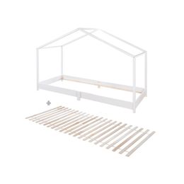 Roba Kinder Hausbett, bodentief, mit Lattenrost 90 x 200 cm - Wei&szlig; | Gr.: onesize