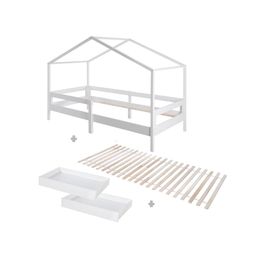 Roba Kinder Hausbett, Holz lackiert, mit Schutz & Schubladen 90 x 200 cm - Wei&szlig; | Gr.: onesize