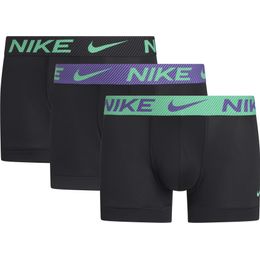 Trunk NIKE UNDERWEAR "TRUNK 3PK", Herren, Gr. L, 3 Stk., blk grn shck, wld violet, blk text wb, Jersey, Obermaterial: 92% Polyester, 8% Elasthan, kontrastfarbene Details, unifarben, k&ouml;rpernah, Unterhosen, mit NIKE Logo-Elastikbund