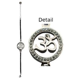 Saraswati Design Nonbook - Armband "Om" Leder schwarz, Edelstahl mit Zirkonia | Gr.: onesize