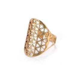 Saraswati Design Nonbook - Ring "Blume des Lebens" Edelstahl vergoldet offen verstellb | Gr.: onesize