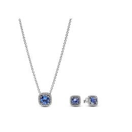 Pandora Damen-Schmuckset Kette + Ohrstecker Funkelndes Quadrat Blau | Gr.: onesize