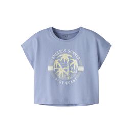 Kurzarmshirt name it "NKFVILMA CAPSL CROP TOP F1 NOOS", M&auml;dchen, Gr. 122/128, lila impression print:endless summer, Jersey, Obermaterial: 100% Baumwolle, bedruckt, normal normal, Rundhals, Shirts, Baumwolle, regular fit