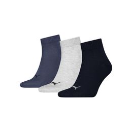 Kurzsocken Puma "Puma UNISEX QUARTER PLAIN 3P", Damen, Gr. 39-42, blau (navy, grau, nightshadow blau), Baumwollmischung, elastisch, Socken, Atmungsaktiv, Rippenb&uuml;ndchen, weiche Baumwollmischung