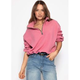 SASSYCLASSY Oversize Fleece Sweatshirt mit Rei&szlig;verschluss in Rosa | Gr.: S