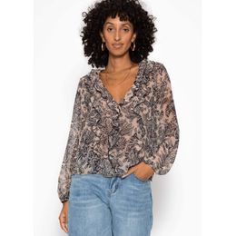 SASSYCLASSY Leichte Bluse mit R&uuml;schen in Beige | Gr.: L