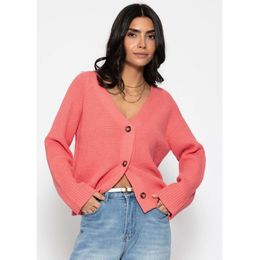 SASSYCLASSY Gerippter Cardigan mit V-Ausschnitt in Koralle | Gr.: S