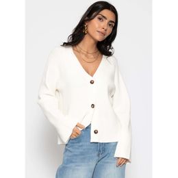SASSYCLASSY Gerippter Cardigan mit V-Ausschnitt in Offwhite | Gr.: M