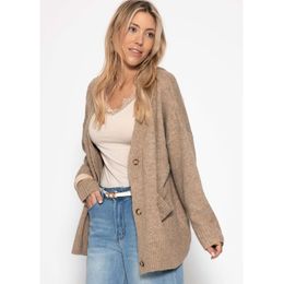 SASSYCLASSY Oversize Cardigan mit Taschen in Taupe | Gr.: M