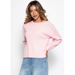 SASSYCLASSY Feinstrickpullover mit strukturierten Streifen in Rosa | Gr.: L