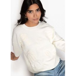 SASSYCLASSY Pullover mit floraler Stickerei in Offwhite | Gr.: L