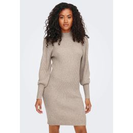 Strickkleid Only "ONLKATIA L/S DRESS KNT NOOS", Damen, Gr. L, N-Gr, beige (mocha meringue melange), Strick, Obermaterial: 50% Viskose, 27% Nylon, 23% Polyester, meliert, regular fit ca. Mitte Oberschenkel, hoch geschlossener Ausschnitt, Puff&auml;rmel Rippb&uuml;ndchen, Kleider Strickkleid, Viskosemischung