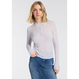 Polokragenpullover BOSS Orange "Fuganel Premium Damenmode", Damen, Gr. S (36), light, pastel blau 456, Strick, Obermaterial: 60% Schurwolle, 40% Polyamid, unifarben, figurbetont h&uuml;ftlang, Strickkante, Pullover, mit Knopfleiste, Rippstruktur