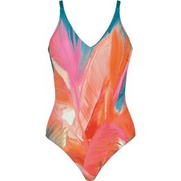 Badeanzug Naturana "Calypso", Damen, Gr. 44, Cup D, bunt, Obermaterial: 86% Polyamid, 14% Elasthan. Futter: 92% Polyester, 8% Elasthan. Miedereinsatz: 75% Polyamid, 25% Elasthan, gemustert, Badeanz&uuml;ge Badeanzug, V-Ausschnitt, Feder-Optik, bequem, modisch, gemustert