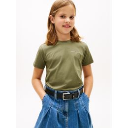 T-Shirt Tommy Hilfiger "MINI CORP T-SHIRT", M&auml;dchen, Gr. 12 (152), battle gr&uuml;n, Single Jersey, Obermaterial: 100% Baumwolle, unifarben, regular fit normal, Rundhals, abgesteppte Kante, Shirts T-Shirt, Kinder bis 16 Jahre, Rundhals