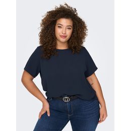 Shirtbluse Only CARMAKOMA "CARVICA SS TOP WVN NOOS", Damen, Gr. 42, blau (mood indigo), Web, Obermaterial: 97% Polyester, 3% Elasthan, unifarben, regular fit normal, Rundhals, Blusen, Materialmix, regular fit, Topseller