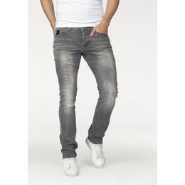 Slim-fit-Jeans Bruno Banani "Jimmy (Stretch)", Herren, Gr. 33, L&auml;nge 34, grau (grau used), Obermaterial: 98% Baumwolle, 2% Elasthan, schmal lang, Jeans Slim-fit-Jeans, schmale Beinform, niedrige Leibh&ouml;he, mit Button-Fly