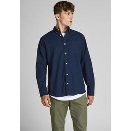 Jack & Jones Langarmhemd JACK & JONES "OXFORD SHIRT", Herren, Gr. S, N-Gr, blau (navy), Web, Obermaterial: 100% Baumwolle, schmal, Hemden