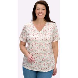 Kurzarmshirt Inspirationen "Shirt", Damen, Gr. 50, ecru, hellros&eacute;, gemustert, 50% Baumwolle, 50% Modal, gebl&uuml;mt, gemustert, V-Ausschnitt, Shirts