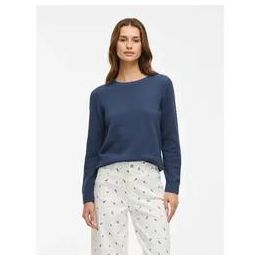 Rundhalspullover Vila "VIDALO O-NECK L/S KNIT TOP- NOOS", Damen, Gr. XS, blau (vintage indigo), Feinstrick, Obermaterial: 100% Baumwolle, unifarben, regular fit normal, Rundhals, Rippb&uuml;ndchen, Pullover Rundhalspullover, Baumwolle, regular fit