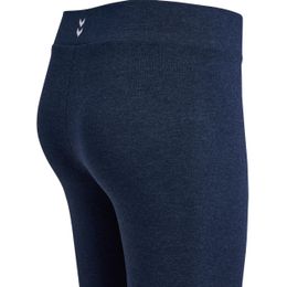 Leggings Hummel "HMLPULSE LOGO MW TIGHTS", Damen, Gr. L (40), N-Gr, marineblau melange, Obermaterial: 57% Baumwolle, 38% Polyester, 5% Elasthan, Hosen Leggings