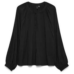 V&eacute;ro Moda Langarmbluse VERO MODA "VMBELLA LS PLACKET TOP WVN GA NOOS", Damen, Gr. M, schwarz, Web, Obermaterial: 97% Viskose, 3% Elasthan, unifarben, normal, Rundhals, Blusen