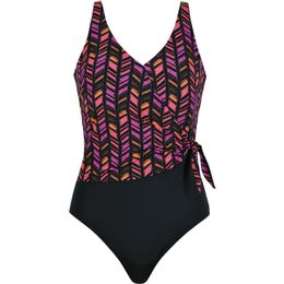 Badeanzug Naturana "Marado", Damen, Gr. 42, Cup B, schwarz, pink, Obermaterial: 74% Polyamid, 26% Elasthan. Futter: 76% Polyamid, 24% Elasthan. Miedereinsatz: 74% Polyamid, 26% Elasthan, gemustert, Badeanz&uuml;ge Badeanzug, V-Ausschnitt, gemustert, bequem, modisch