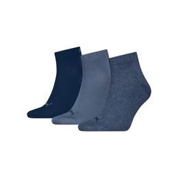 Kurzsocken Puma "Puma UNISEX QUARTER PLAIN 3P", Damen, Gr. 35-38, blau (denim blau), Baumwollmischung, elastisch, Socken, Atmungsaktiv, Rippenb&uuml;ndchen, weiche Baumwollmischung