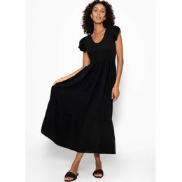 SASSYCLASSY Maxi Musselin Kleid mit Volants und Fl&uuml;gel&auml;rmel in Schwarz | Gr.: S