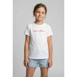 T-Shirt Calvin Klein Jeans "SCRIPT LOGO SLIM T-SHIRT", M&auml;dchen, Gr. 16 (176), wei&szlig;, Single Jersey, Obermaterial: 100% Baumwolle, unifarben, regular fit normal, Rundhals, eingesetzt abgesteppte Kante, Shirts T-Shirt, Regular fit f&uuml;r Kinder, mit Logoschriftzug