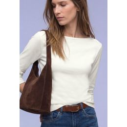 3/4-Arm-Shirt Street One, Damen, Gr. 42, sanftes wei&szlig;, Jersey, Obermaterial: 96% Baumwolle, 4% Elasthan, unifarben, normal h&uuml;ftbedeckend, U-Boot-Ausschnitt, Shirts 3/4-Arm-Shirt, in Rippstruktur