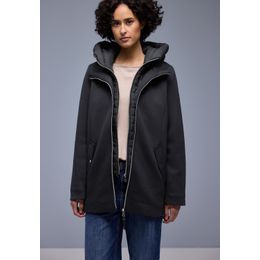 Langjacke Street One, Damen, Gr. 38, skyfall blau, Web, Obermaterial: 73% Polyester, 21% Viskose, 6% Elasthan. Futter: 100% Polyester, unifarben, normal Po-bedeckend, Rundhals, Jacken Langjacke, im Doppel-Layer-Look und mit Kapuze