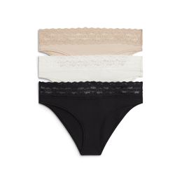 Bikinislip, Damen, Gr. XS (34), 3 Stk., ivory, misty blush, schwarz, Webqualit&auml;t, Obermaterial: 95% Baumwolle, 5% Elasthan, Tommy Hilfiger Underwear, unifarben, k&ouml;rpernah, Unterhosen, K&ouml;rpernahe Passform mit elastischem Spitzenbund