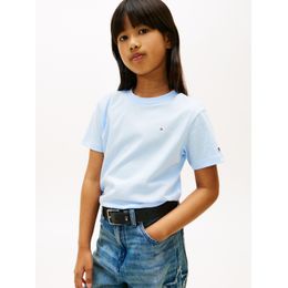 T-Shirt Tommy Hilfiger "MINI CORP T-SHIRT", M&auml;dchen, Gr. 10 (140), sweet blau, Single Jersey, Obermaterial: 100% Baumwolle, unifarben, regular fit normal, Rundhals, abgesteppte Kante, Shirts T-Shirt, Kinder bis 16 Jahre, Rundhals