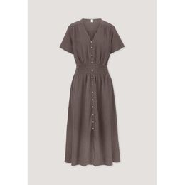 hessnatur Gewebe Kleid mit Taillierung Midi aus reiner Bio-Baumwolle in mocca | Gr.: 42