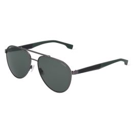 HUGO BOSS Boss 1485/S | Herren-Sonnenbrille | Fassung: Vollrand, Pilot, Metall, Gun Matt | Glasfarbe: Gr&uuml;n