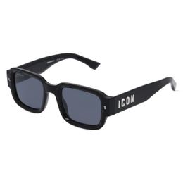 Dsquared2 ICON 0009/S | Herren-Sonnenbrille | Fassung: Vollrand, Quadratisch, Acetat, Schwarz Gl&auml;nzend | Glasfarbe: Grau