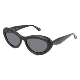 Fielmann LN 083 SUN FA ALBA | Damen-Sonnenbrille | Fassung: Vollrand, Cat Eye, Acetat Extrudiert, Schwarz Gl&auml;nzend | Glasfarbe: Grau
