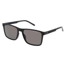 Tommy Hilfiger TH 2201/S | Herren-Sonnenbrille | Fassung: Vollrand, Eckig, Kunststoff, Schwarz | Glasfarbe: Grau